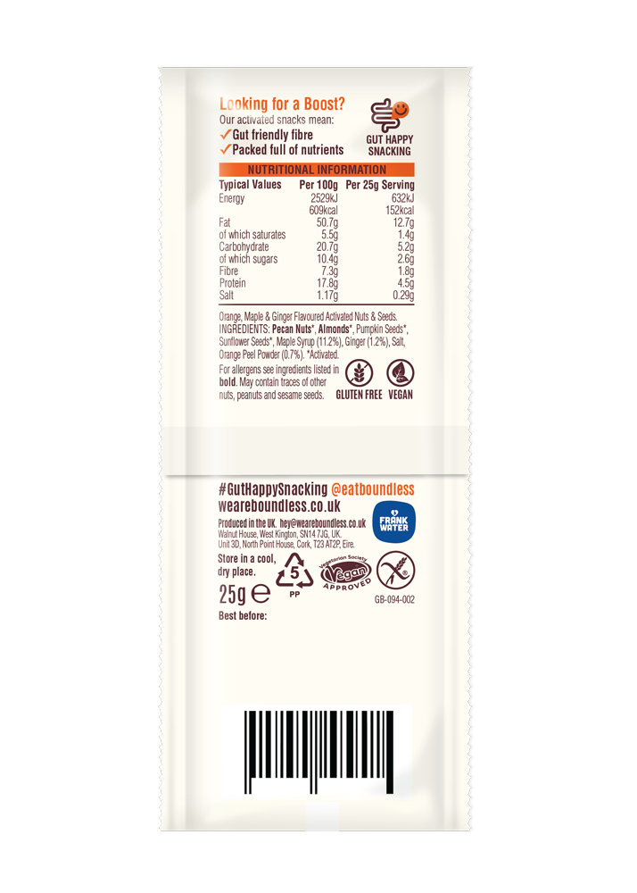 Orange & Maple Syrup Nuts & Seeds Boosts (16 x 25g) – Boundless ...
